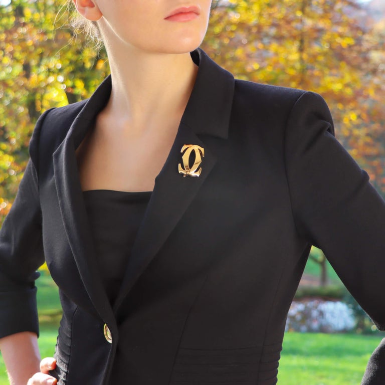 Vintage Cartier Double C Pin Brooch Set in 18k Yellow Gold at 1stDibs