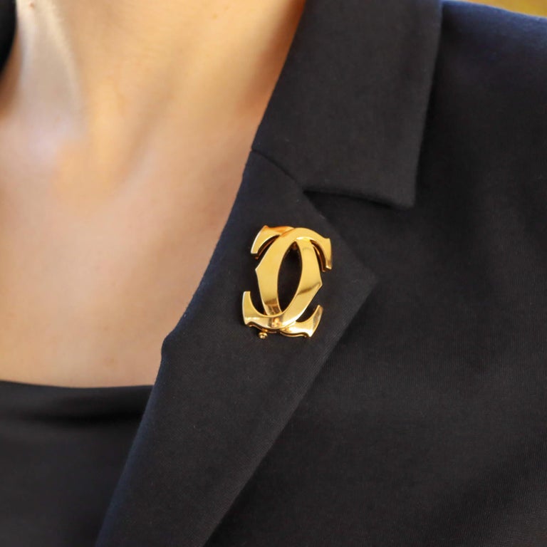 Vintage Cartier Double C Pin Brooch Set in 18k Yellow Gold at 1stDibs