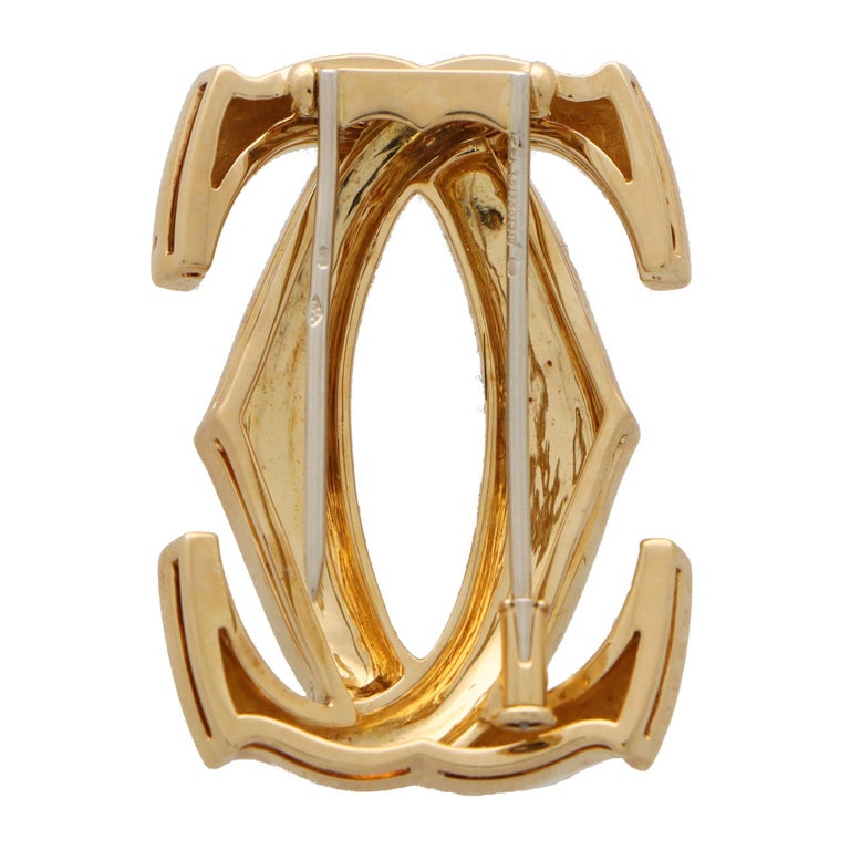 Vintage Cartier Double C Pin Brooch Set in 18k Yellow Gold at 1stDibs