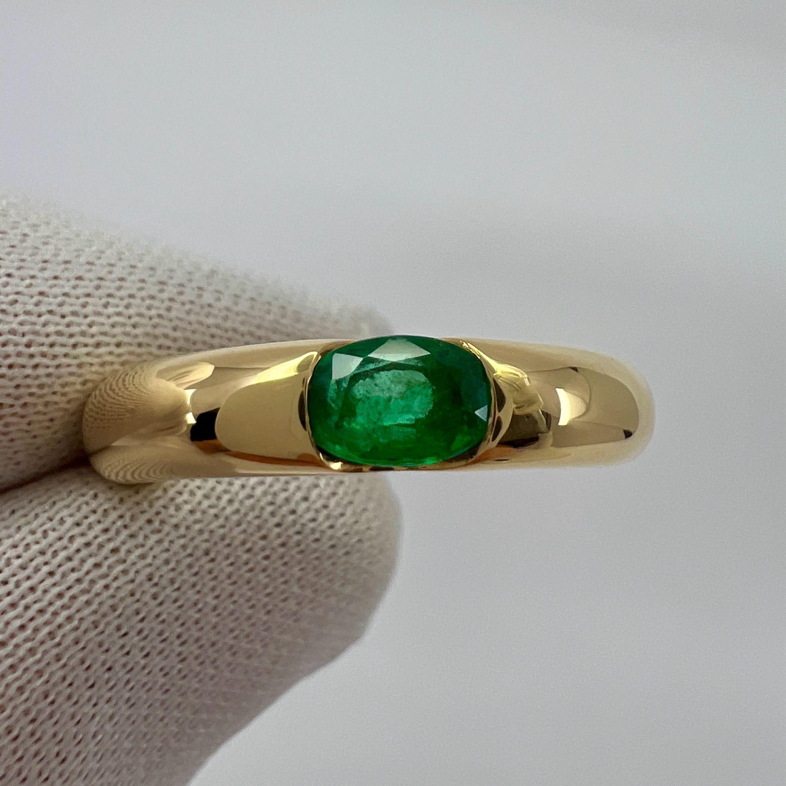 Vintage Cartier Emerald Vivid Green Ellipse 18k Yellow Gold Solitaire ...