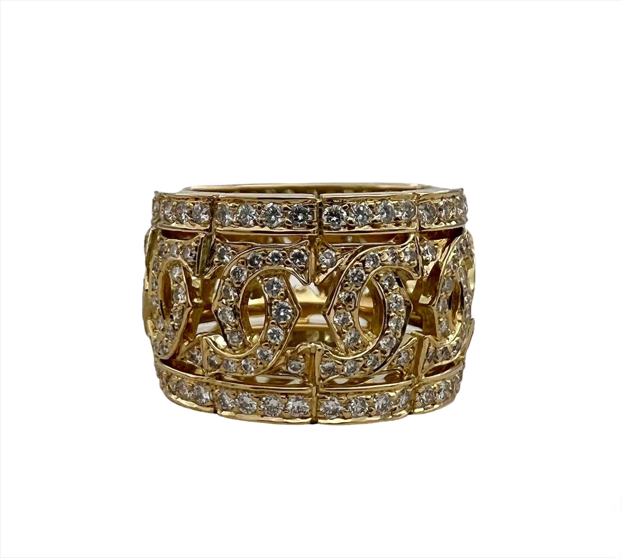 Vintage Cartier Entrelaces Diamond and 18K Gold Wide Band Ring at 1stDibs