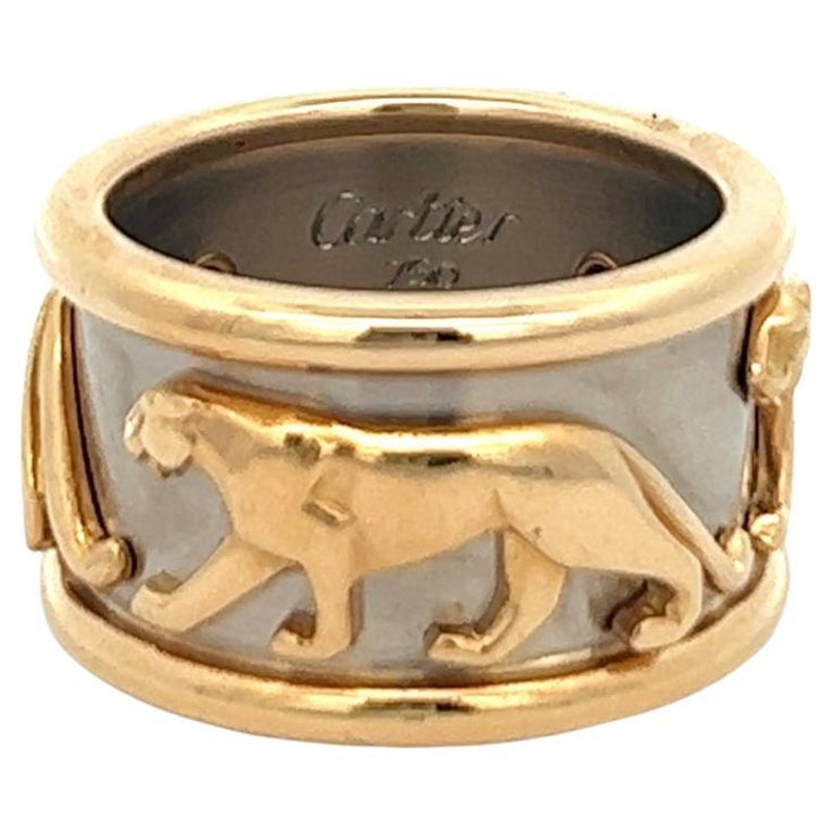 Vintage Cartier French 18 Karat Yellow White Gold Walking Panthère Band ...