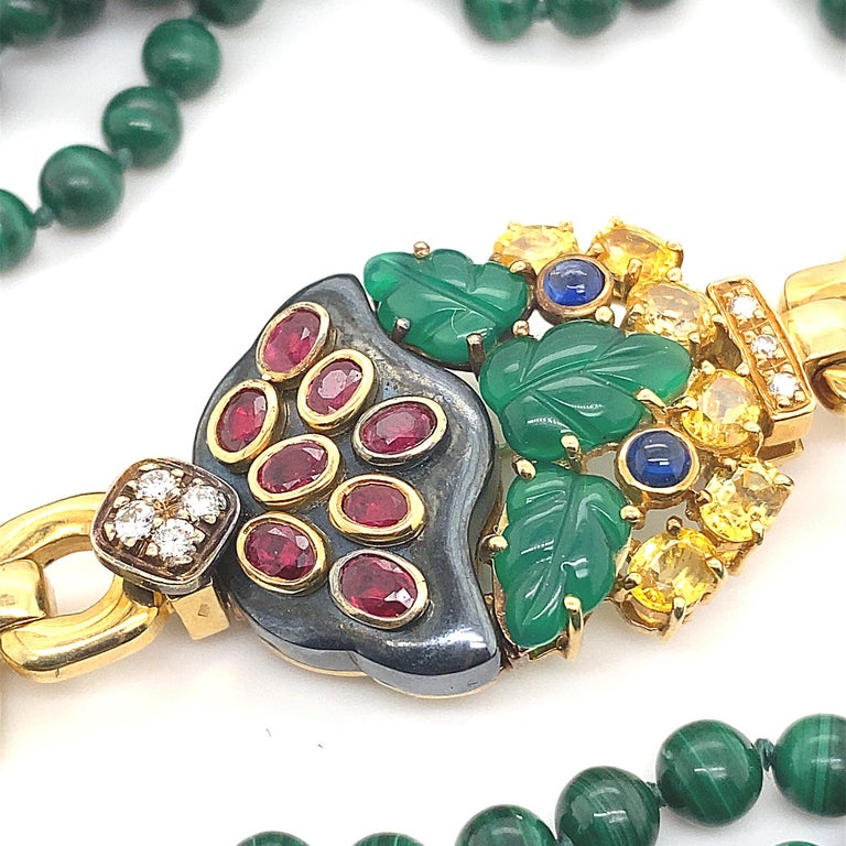 Vintage Cartier Hematite, Chalcedony, Ruby, Sapphire Malachite Diamond ...