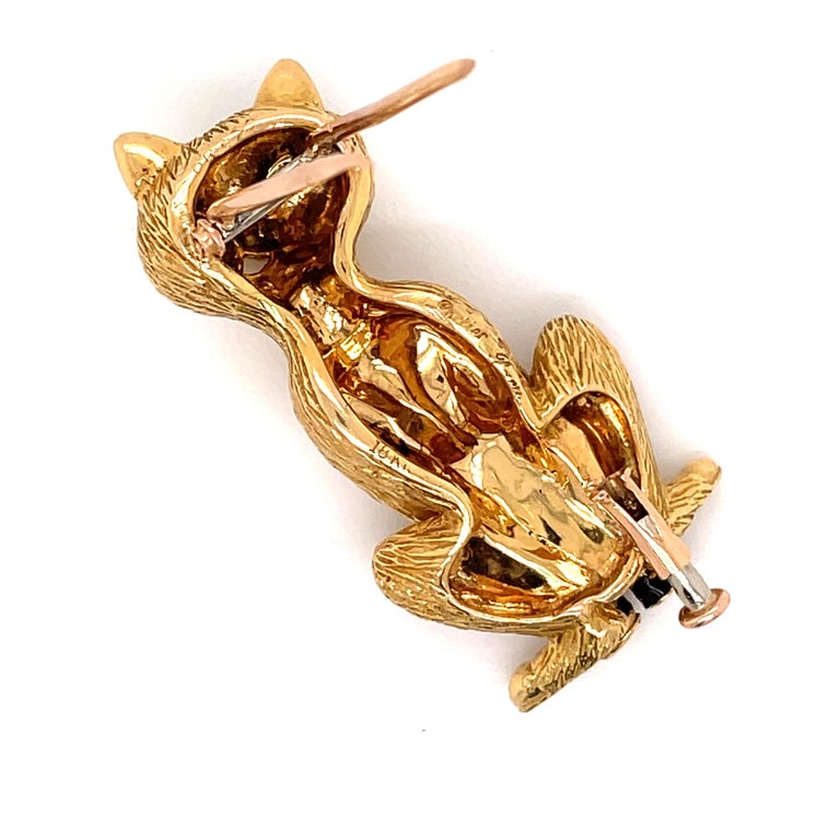 Vintage Cartier Iconic Yellow Gold and Turquoise Set Cat Clip Brooch at ...