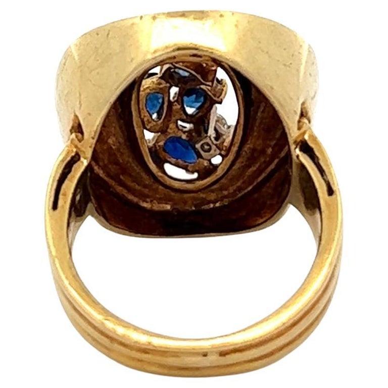 Vintage Cartier Italy Sapphire Diamond 18k Yellow Gold Oval Ring For ...