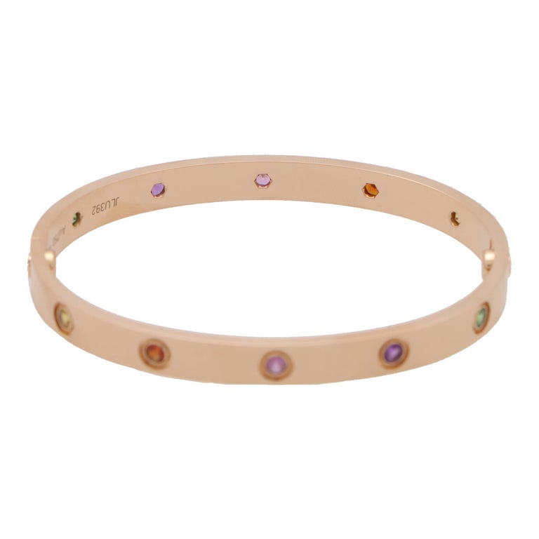Vintage Cartier Multi Gem Love Bangle, Box and Papers For Sale at 1stDibs