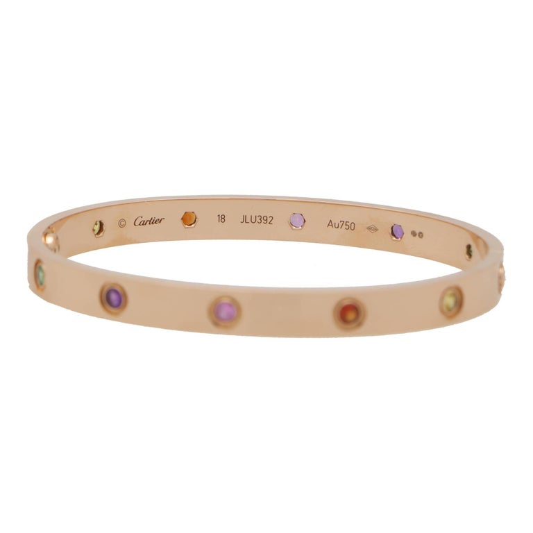 Vintage Cartier Multi Gem Love Bangle, Box and Papers For Sale at 1stDibs