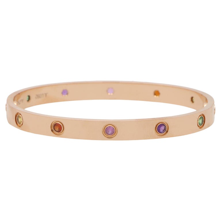 Vintage Cartier Multi Gem Love Bangle, Box and Papers For Sale at 1stDibs
