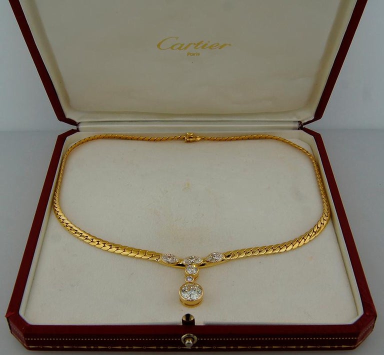 Vintage Cartier Necklace 18k Gold Diamond Estate Jewelry For Sale at ...
