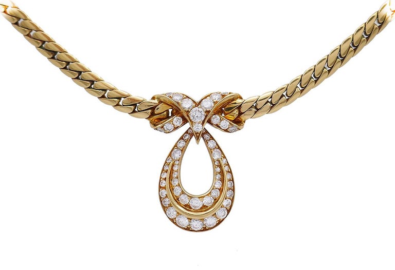 Vintage Cartier Necklace 18k Gold Diamond Pendant French Estate Jewelry ...