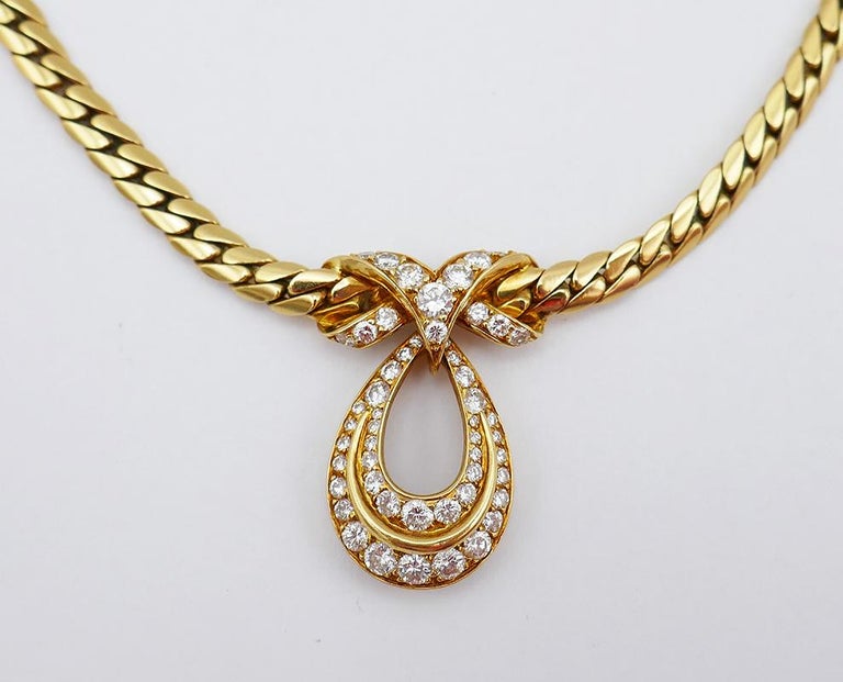 Vintage Cartier Necklace 18k Gold Diamond Pendant French Estate Jewelry ...