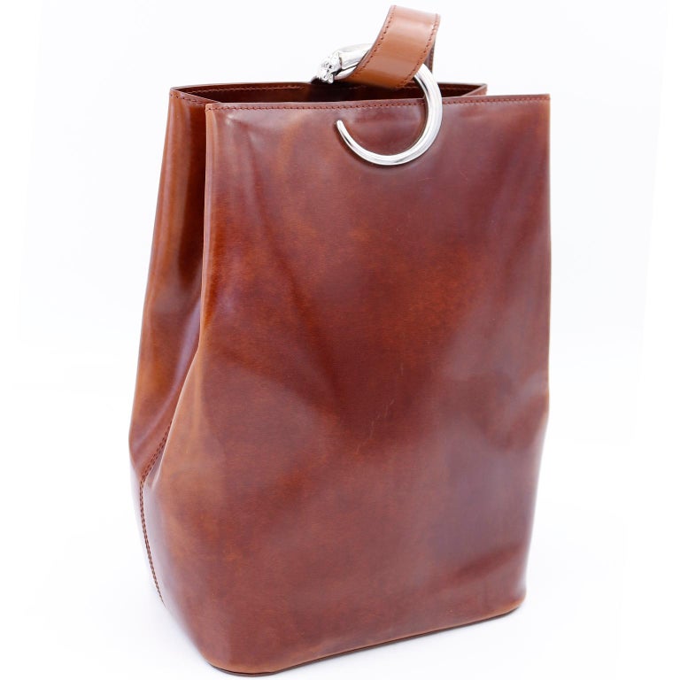 Vintage Cartier Panthere Brown Leather Backpack Shoulder Bag For Sale ...