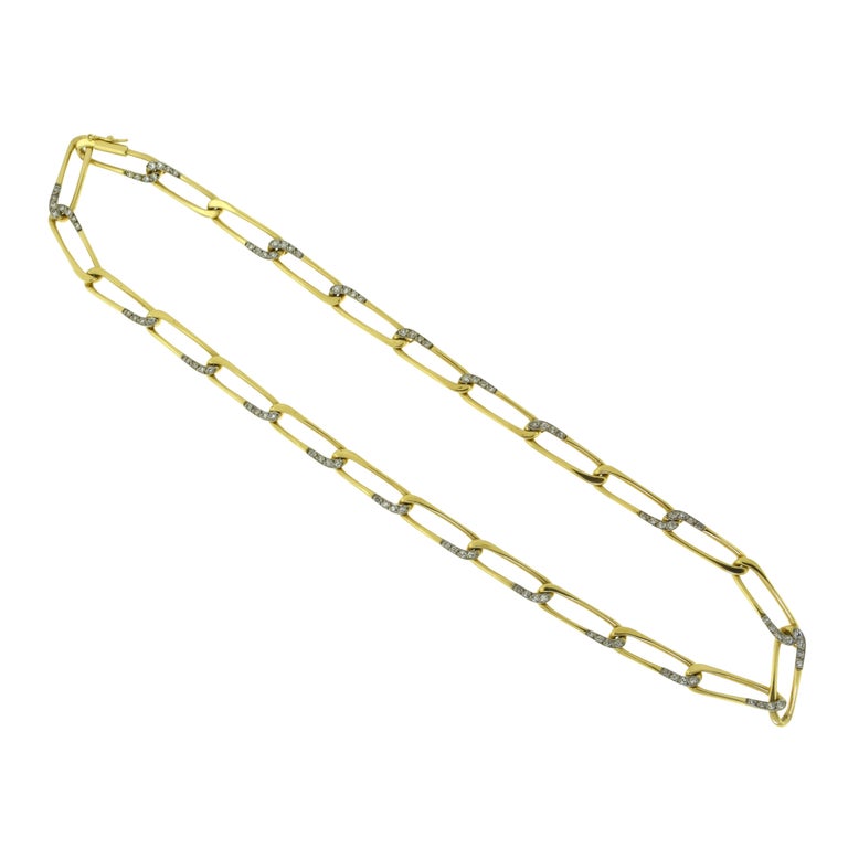 Vintage Cartier Paper Clip Half Diamonds Twist Chain Link Yellow Gold ...