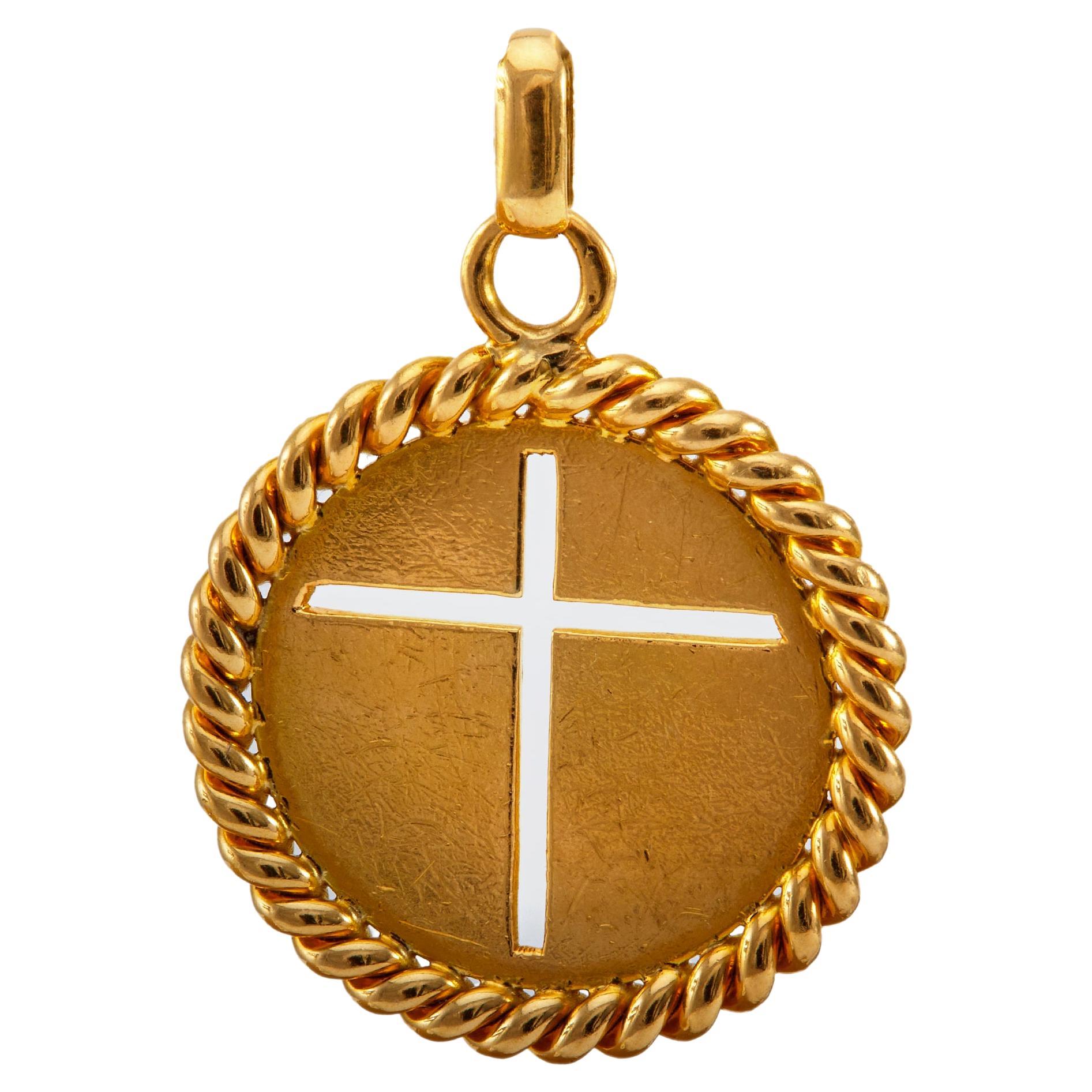 Vintage Cartier Paris 18k Yellow Gold Cross Medallion Pendant For Sale ...