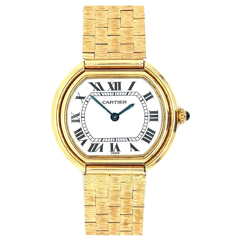 Vintage Cartier Paris Manual Wind 32mm Dial 18K Yellow Gold Ladies Watch For Sale at 1stDibs
