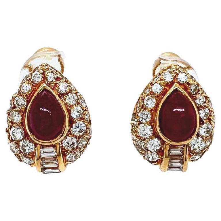 Vintage Cartier Paris Ruby Diamond 18 Karat Yellow Gold Earrings For ...