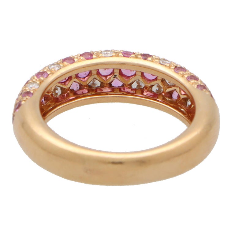 Vintage Cartier Pink Sapphire and Diamond Mimi Ring in 18k Rose Gold For Sale at 1stDibs
