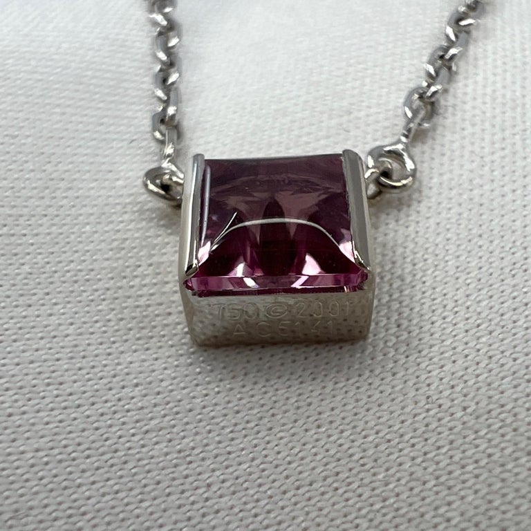 Vintage Cartier Pink Tourmaline Cushion Cut 18k White Gold Tank Pendant ...