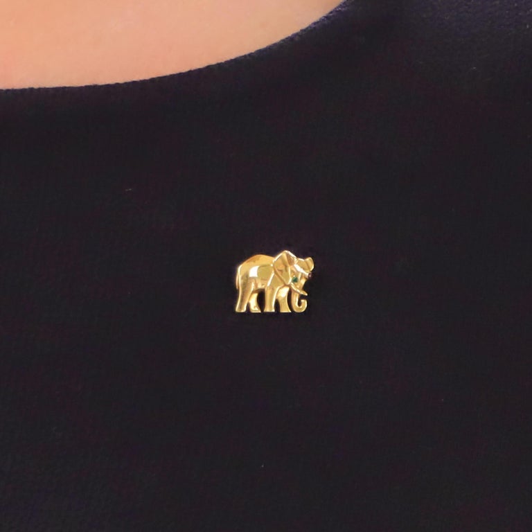 Vintage Cartier Ruby and Emerald Elephant Pin Set in 18k Yellow Gold at ...
