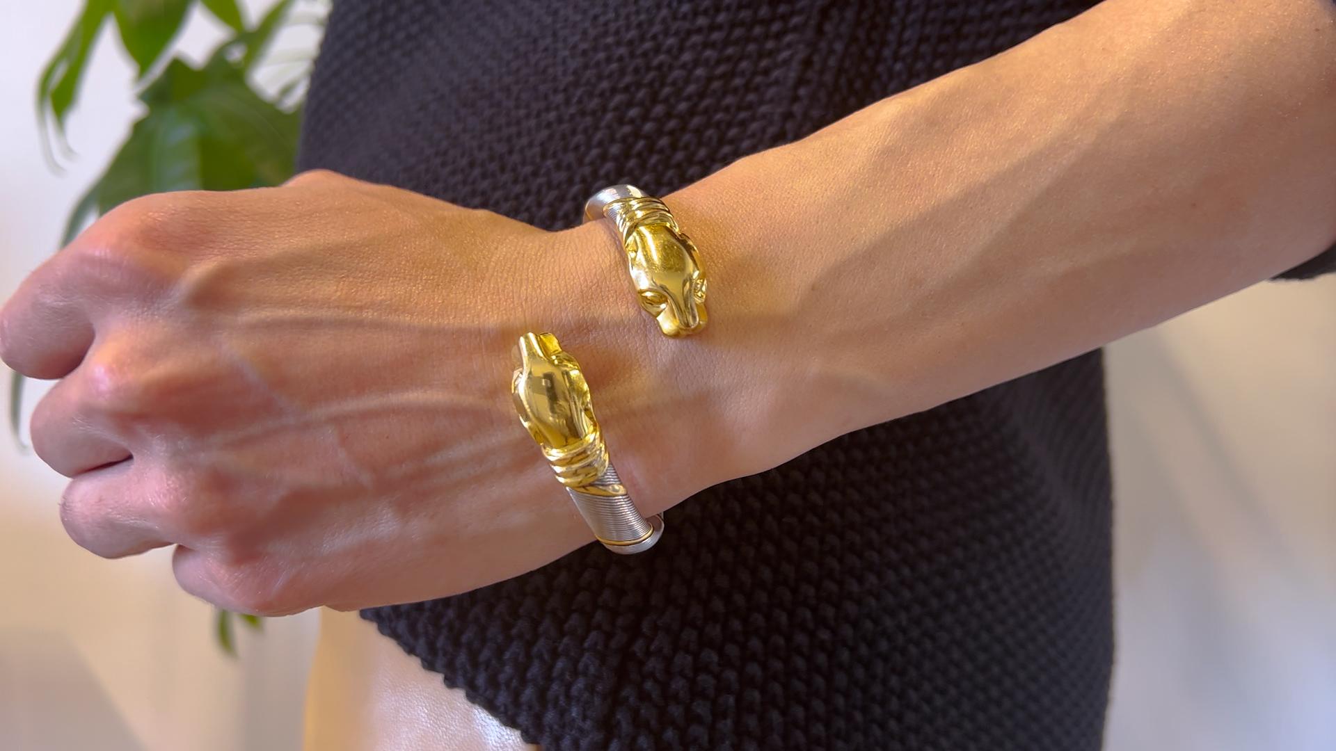 Vintage Cartier Stainless Steel and 18k Yellow Gold Panthère Bangle For ...