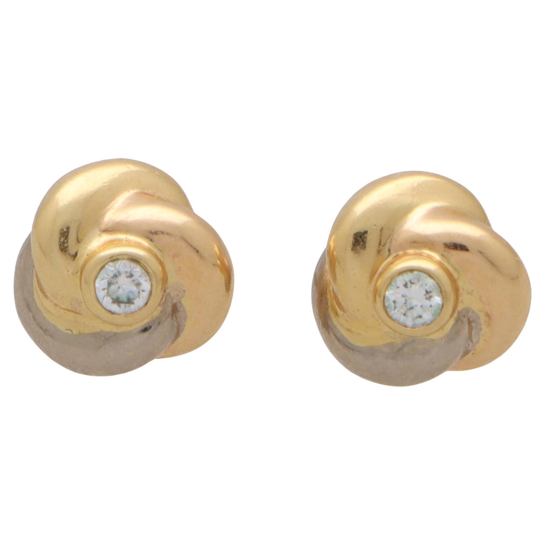 Vintage Cartier Trinity Lovers Knot Diamond Stud Earrings in 18k Tri ...