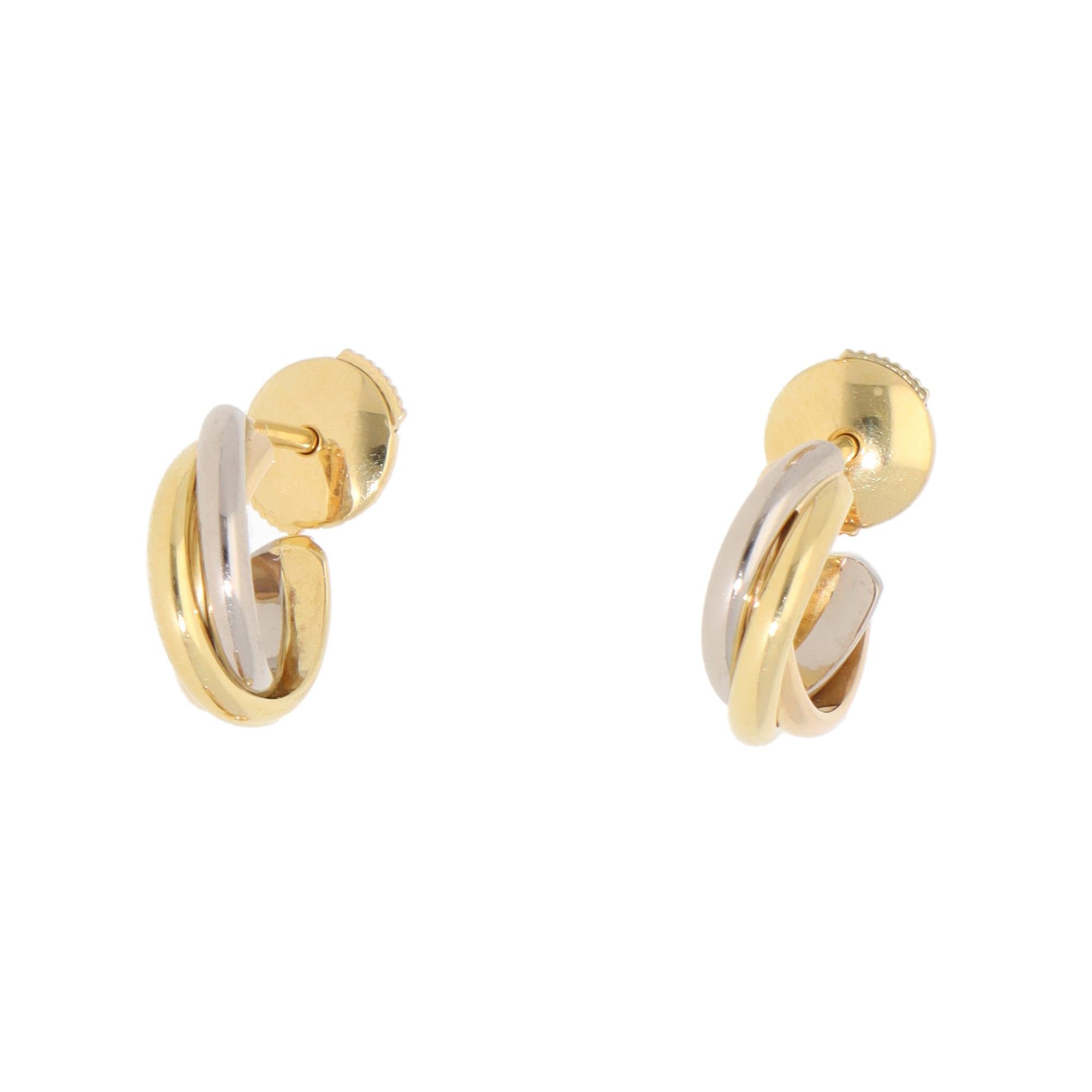 Vintage Cartier Trinity Mini Hoop Stud Earrings in Gold For Sale at 1stDibs