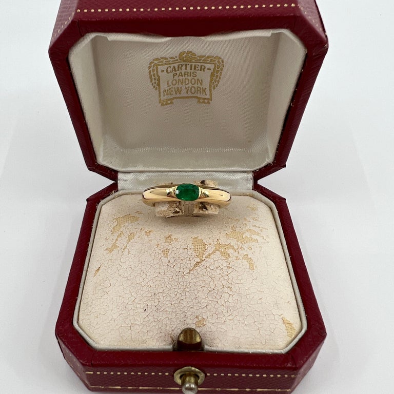 Vintage Cartier Vivid Green Emerald Ellipse 18k Yellow Gold Solitaire ...