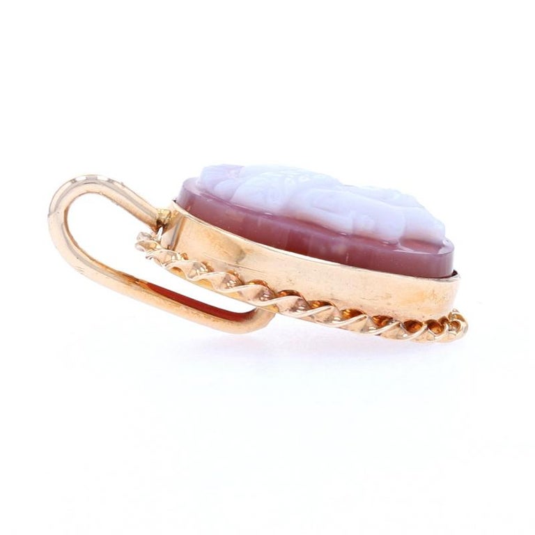 Vintage Carved Agate Cameo Pendant, 10k Yellow Gold Silhouette For Sale ...