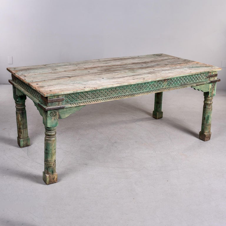 Vintage Carved and Painted Rustic Dining Table For Sale at 1stDibs