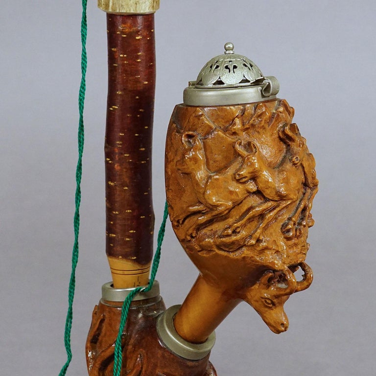 Vintage Carved Black Forest Tobacco Pipe with Stag and Chamois For Sale ...
