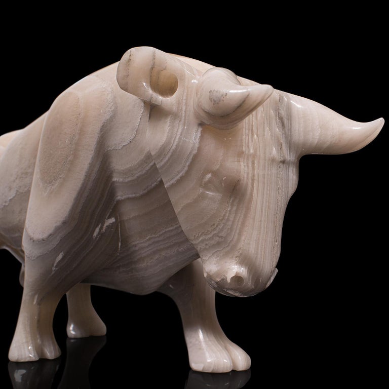 Vintage Carved Bull, English, White Onyx, Ornamental Display Figure ...