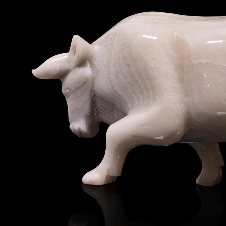 Vintage Carved Bull, English, White Onyx, Ornamental Display Figure ...