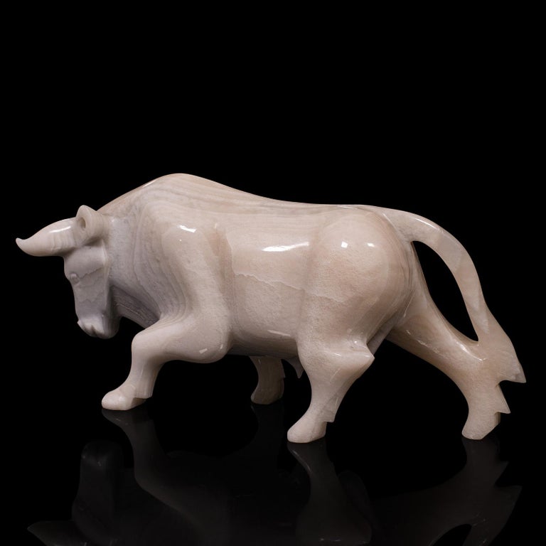 Vintage Carved Bull, English, White Onyx, Ornamental Display Figure ...
