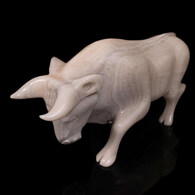Vintage Carved Bull, English, White Onyx, Ornamental Display Figure ...