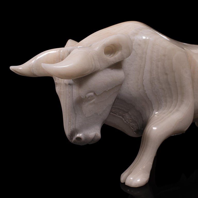 Vintage Carved Bull, English, White Onyx, Ornamental Display Figure ...