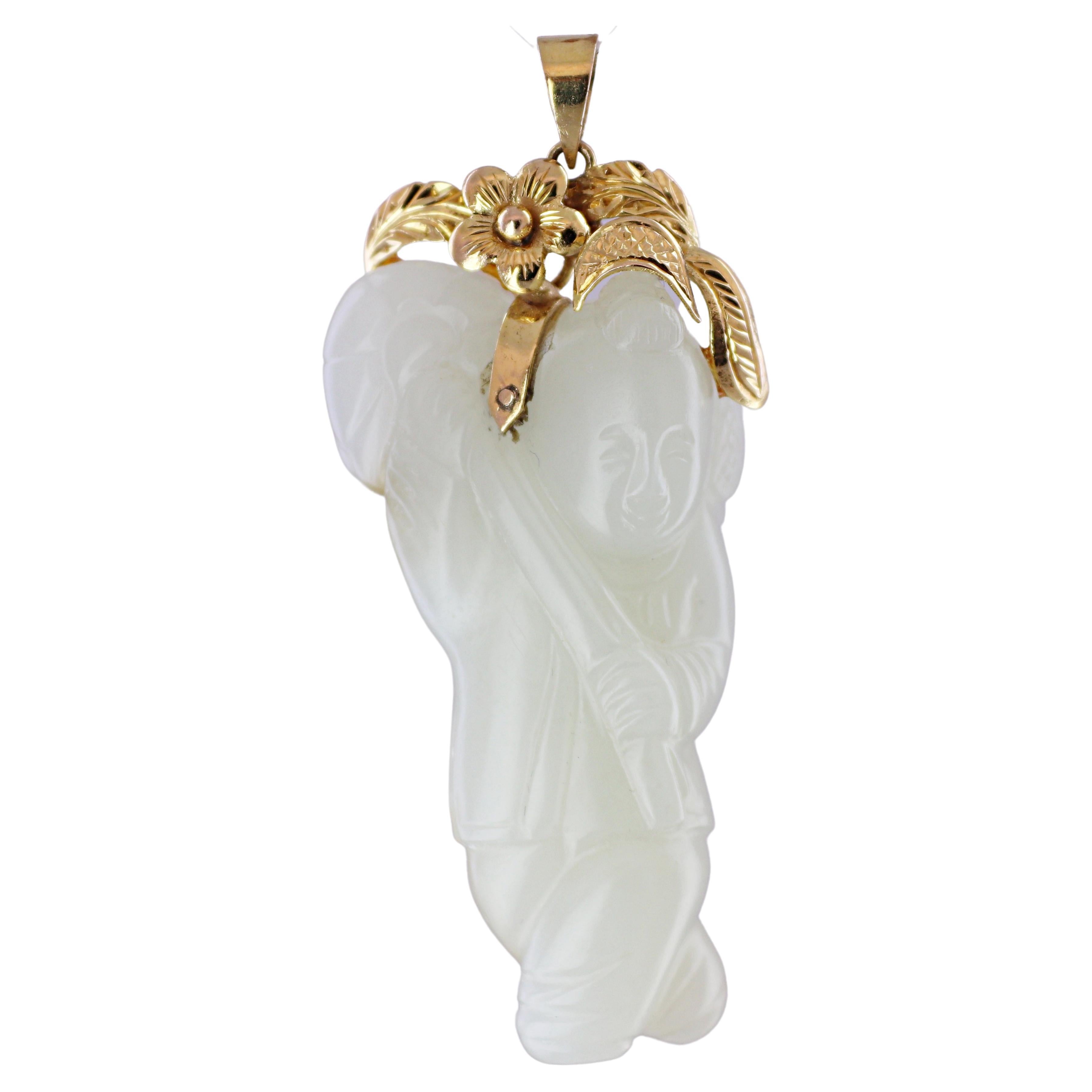 Nephrite Jade Necklace Vintage 14k Yellow Gold Mid Century Strand at ...