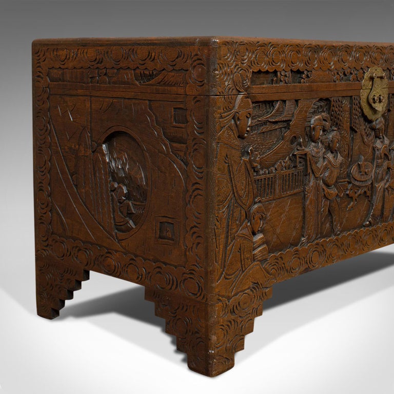 Vintage Carved Chest, Oriental, Camphorwood, Decorative Trunk, Art Deco ...