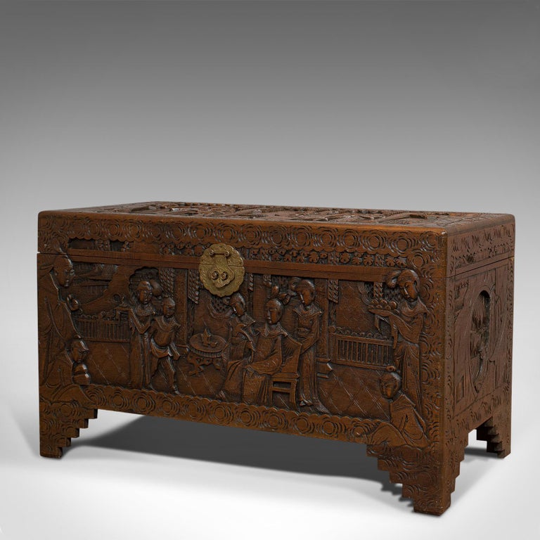 Vintage Carved Chest, Oriental, Camphorwood, Decorative Trunk, Art Deco ...