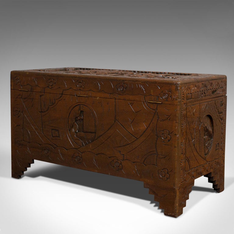 Vintage Carved Chest, Oriental, Camphorwood, Decorative Trunk, Art Deco ...