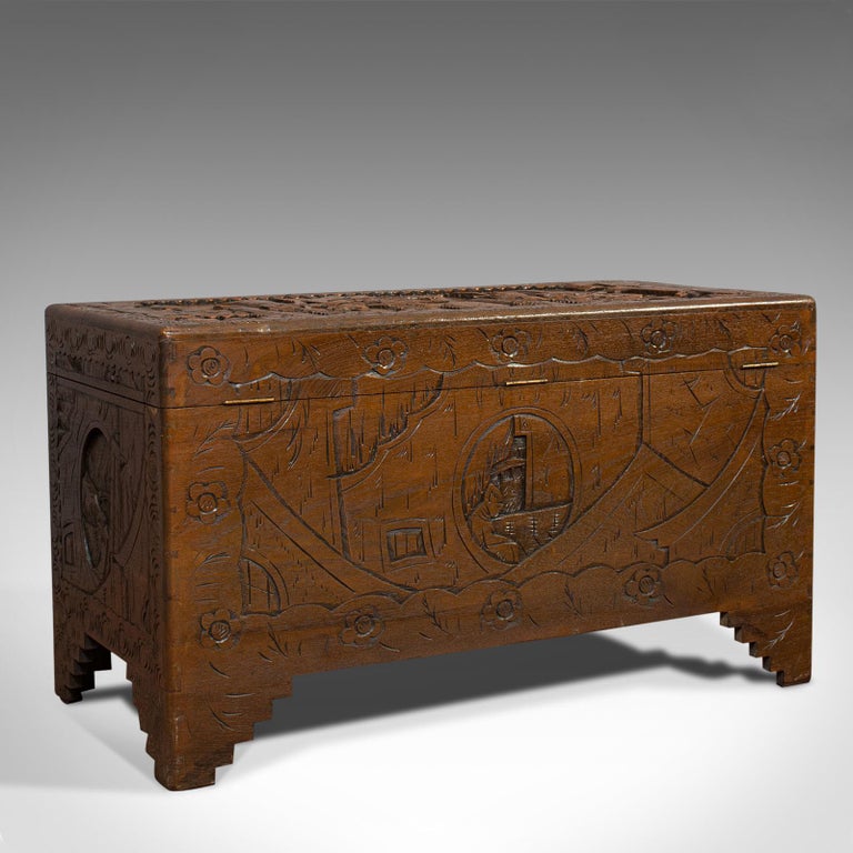 Vintage Carved Chest, Oriental, Camphorwood, Decorative Trunk, Art Deco ...