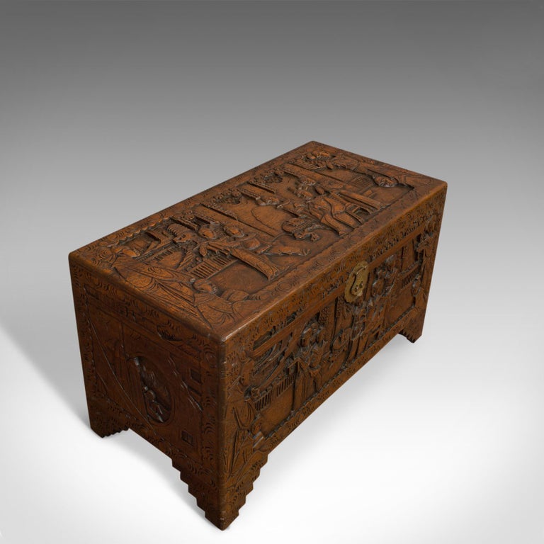 Vintage Carved Chest, Oriental, Camphorwood, Decorative Trunk, Art Deco ...