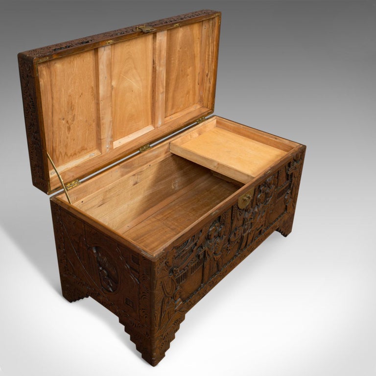 Vintage Carved Chest, Oriental, Camphorwood, Decorative Trunk, Art Deco ...