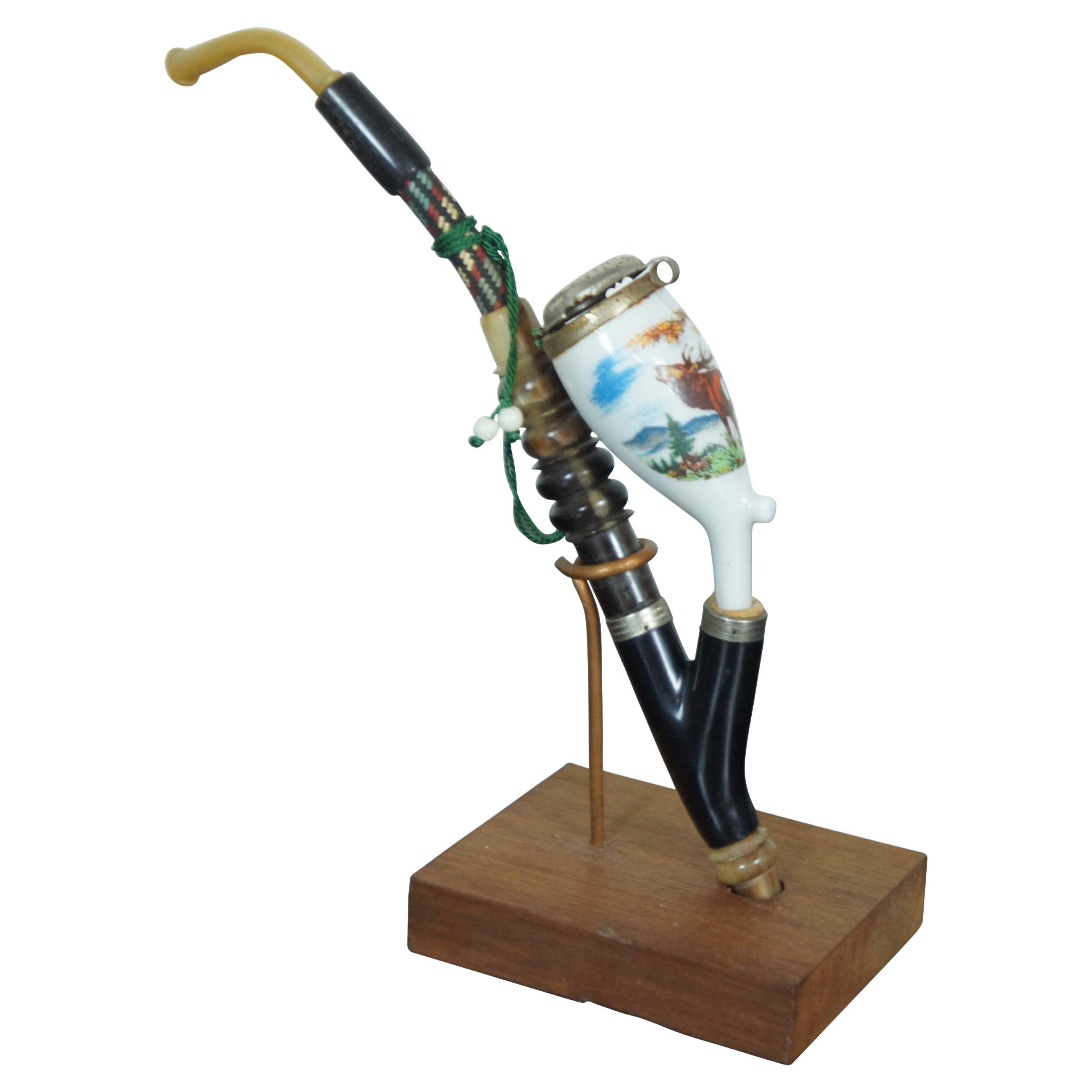 Antique German Buck Horn Antler and Burl Wood German Black Foreset ...