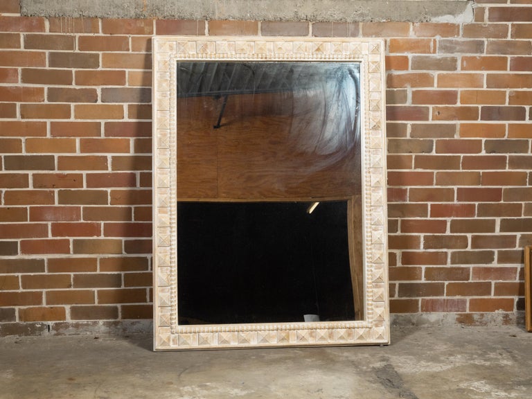 Vintage Carved Mirror with Raised Diamond Motifs, Large Beads and ...