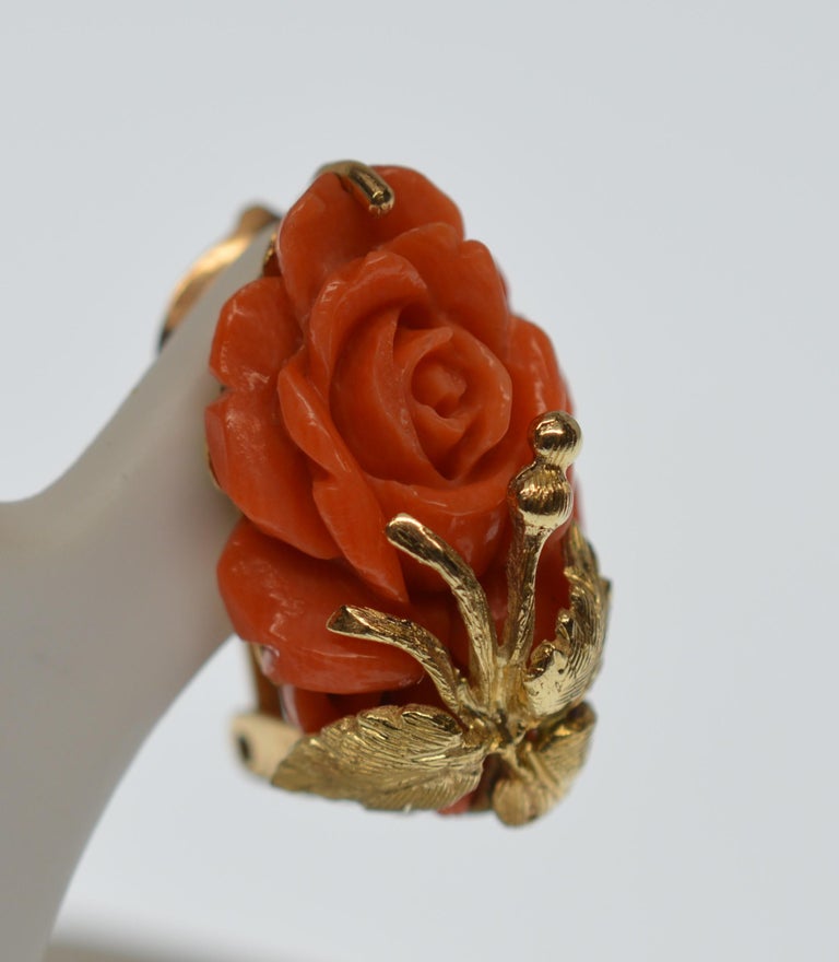 Vintage Carved Natural Coral Rose Yellow Gold Earrings at 1stDibs ...