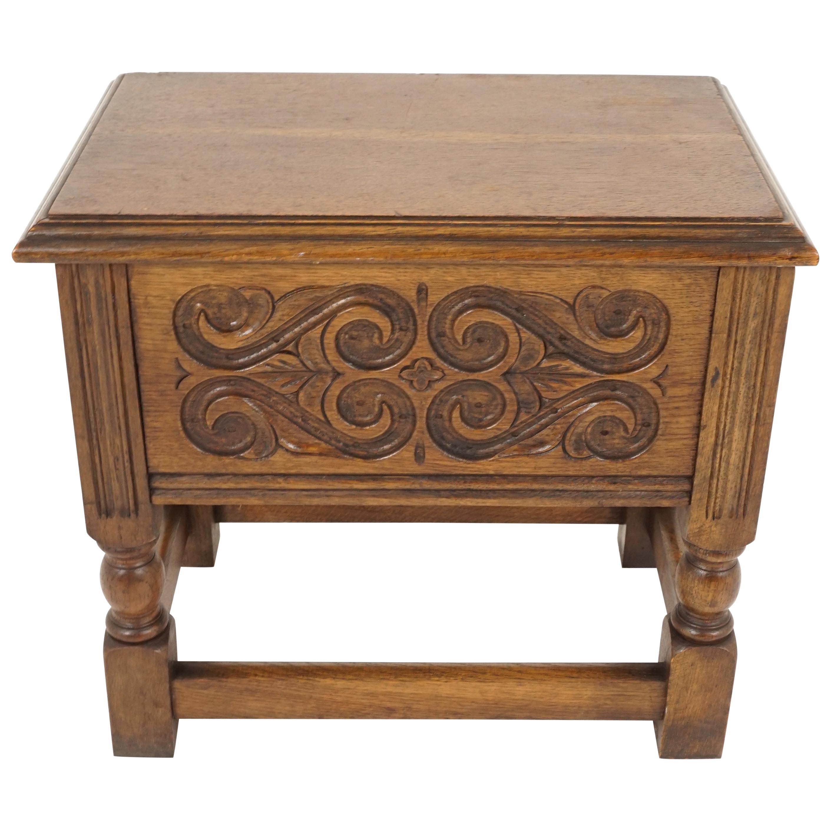 Vintage Carved Oak Box, Lift Up Lid, Bench, Scotland 1930, B2200 at 1stDibs