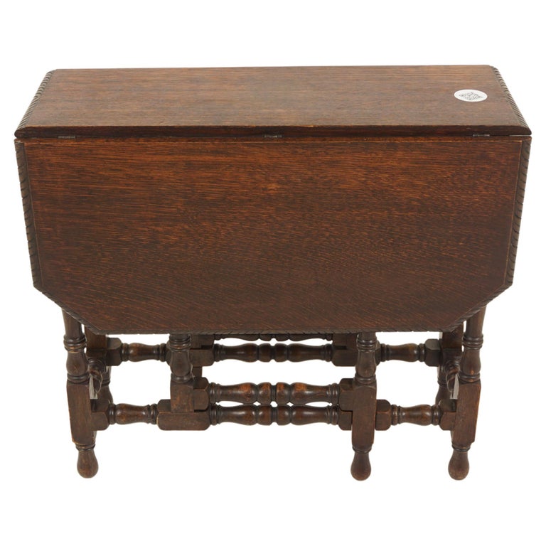 Vintage Carved Oak Drop Leaf Table, Gateleg, Scotland, 1930, H810 at ...