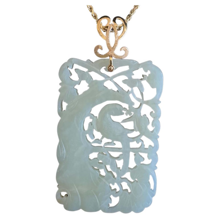 Vintage Carved Pierced White Nephrite Jade Pendant at 1stDibs