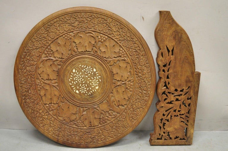 Vintage Carved Teak Wood Butterfly Wing Base Round Accent Side Table at ...