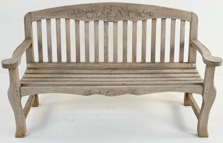 Vintage Carved Teak Wood Outdoor Garden Bench For Sale at 1stDibs